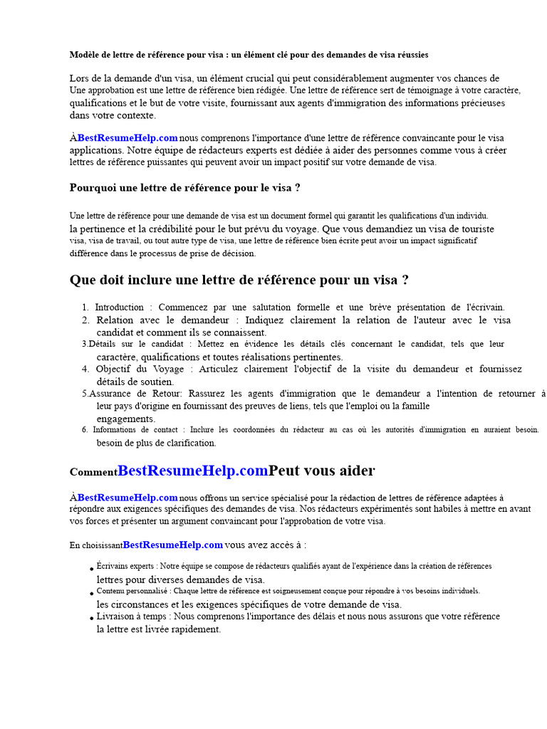 Lettre de référence pour visa réussie | PDF | Visa (Document ...