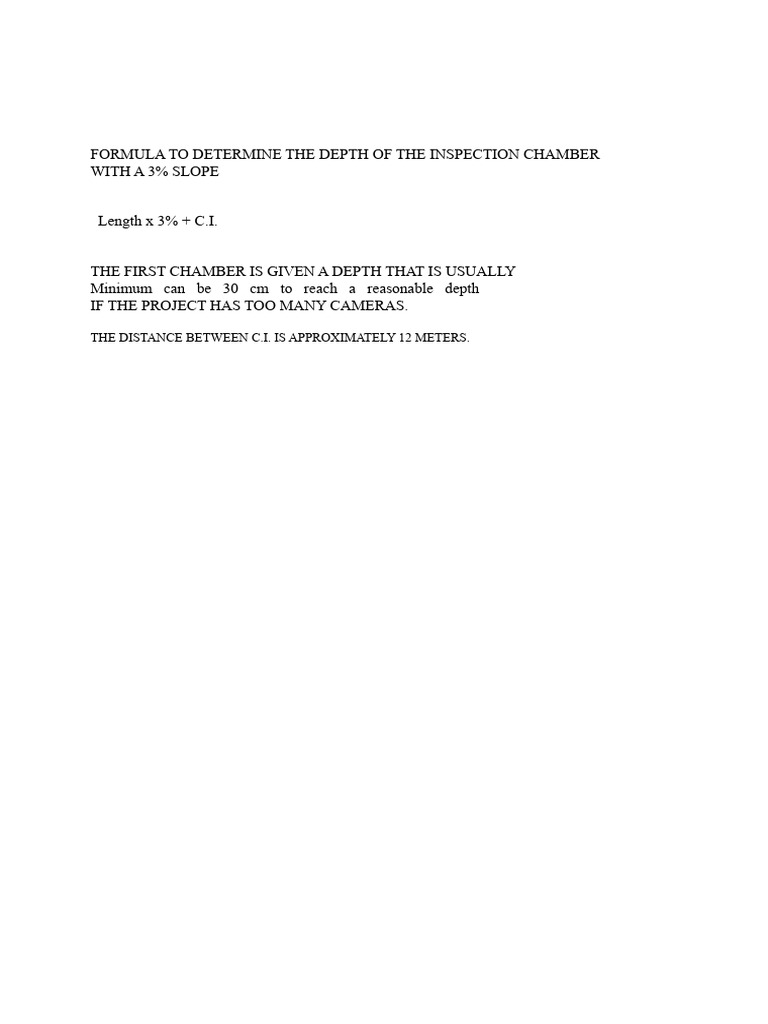 Formula To Calculate The Depth of The Inspection Chamber | PDF