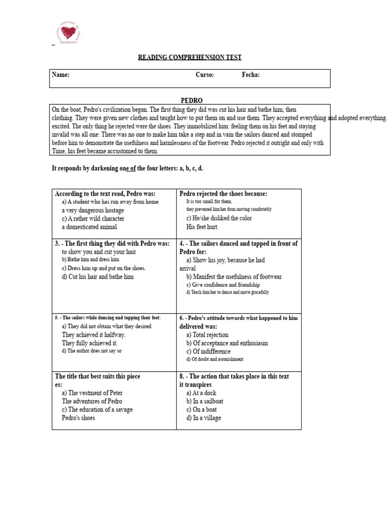 READING COMPREHENSION TEST 6th | PDF