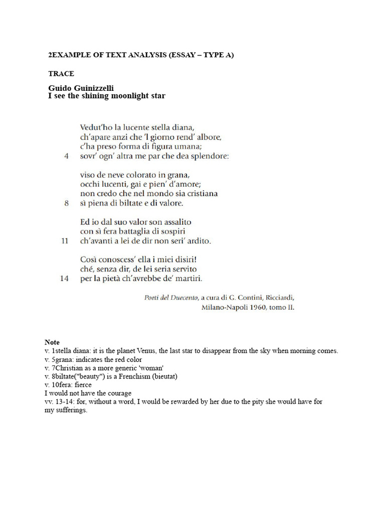 Italian Assignment Text Analysis | PDF | Poetry | Love