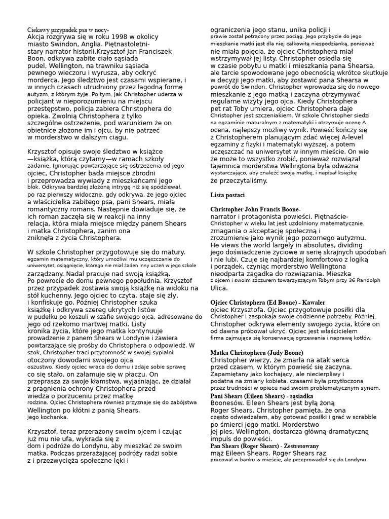 Ciekawy Przypadek Psa W Nocy | PDF