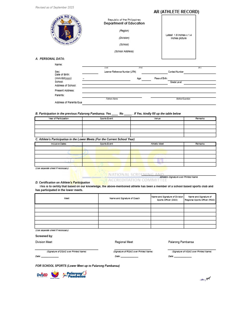2025 - Athlete Record | PDF