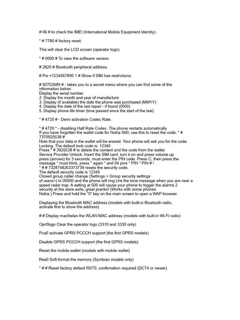 Nokia Secret Code | PDF | Computing | Mobile Technology