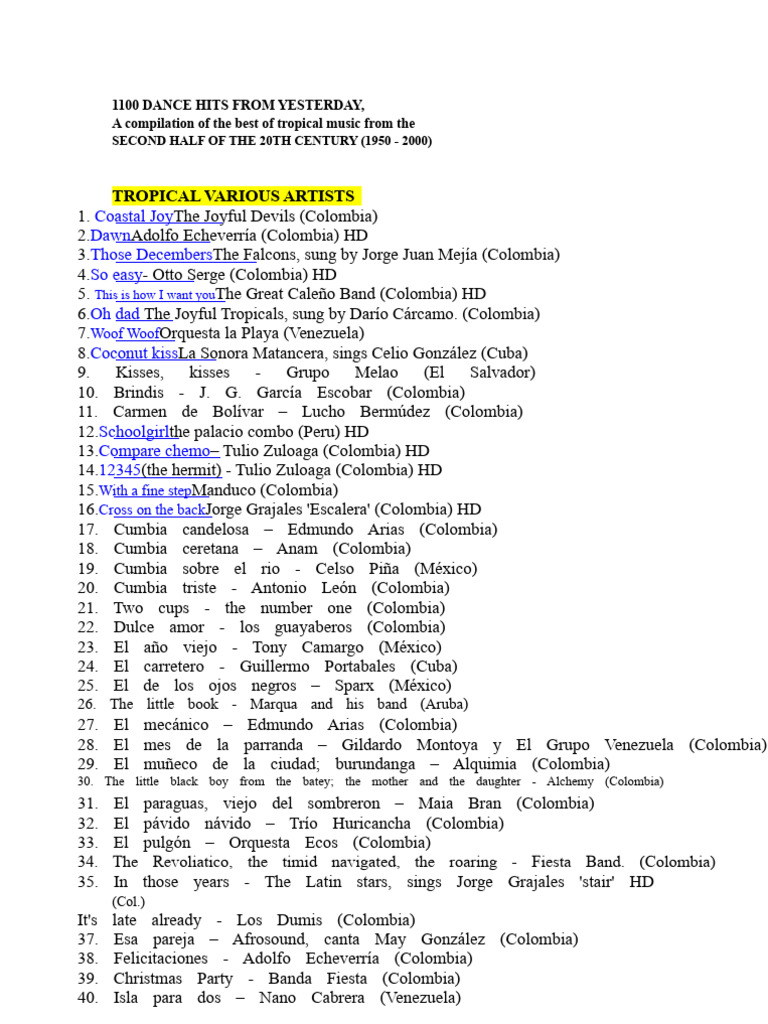 1100 Dance Hits From Yesterday | PDF