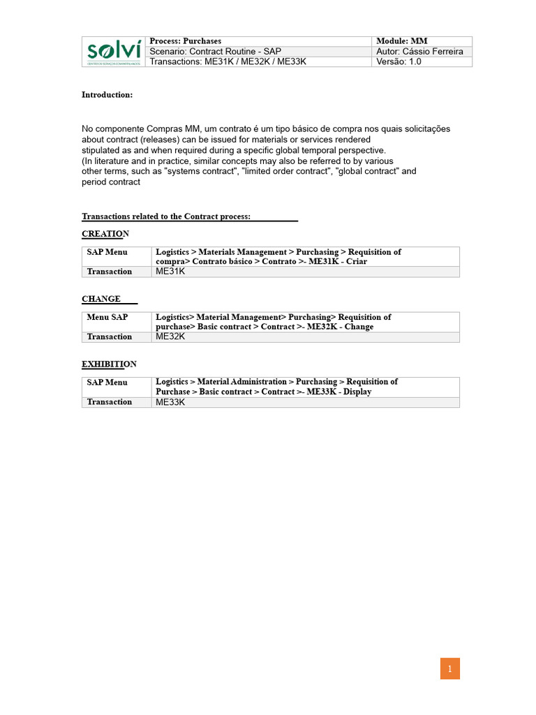 Purchasing Manual MM SAP Contract Creation | PDF | Option (Finance ...