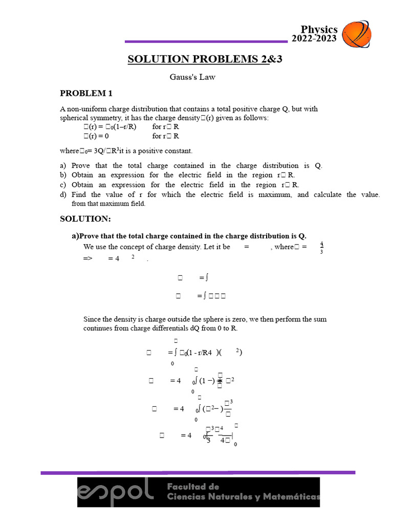 Solved problems Gauss's Law | PDF | Sphere | Electric Field
