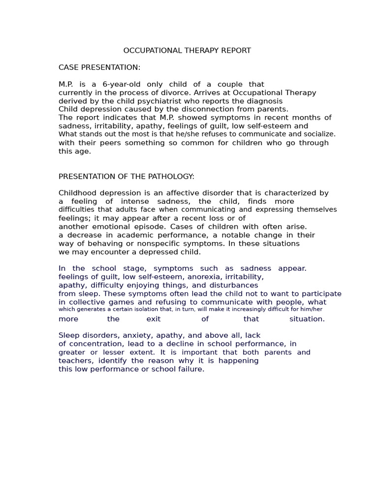 Occupational Therapy for Child Depression | PDF | Major Depressive ...