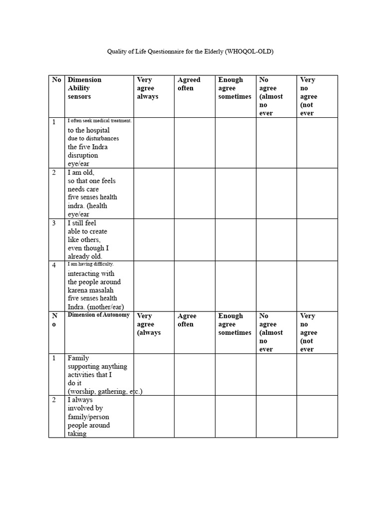 Elderly Quality of Life Questionnaire | PDF | Behavioural Sciences ...