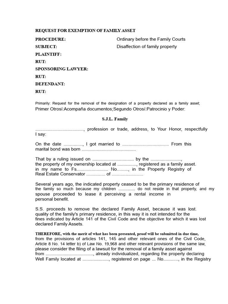 Request to Remove Family Asset Designation | PDF | Marriage | Social ...