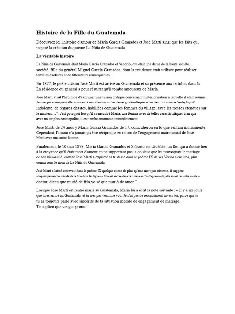 Histoire d'amour de María et José Martí | PDF | Guatemala