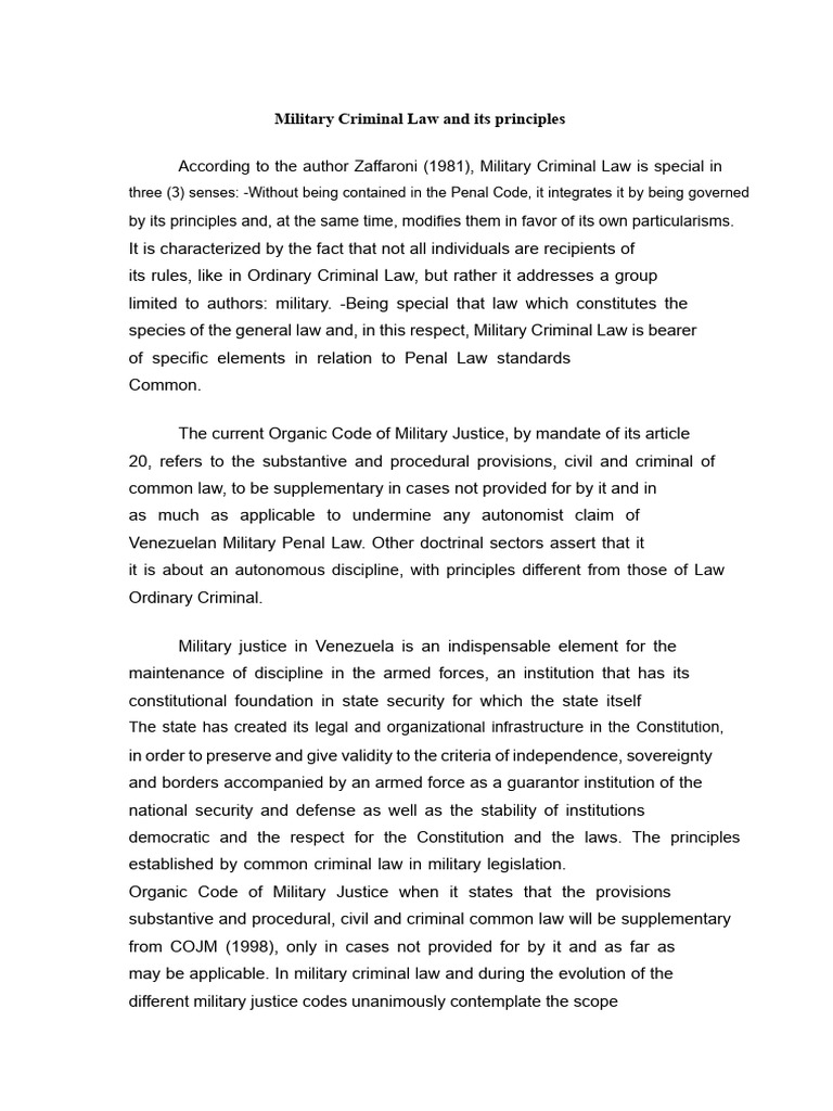 Principles of Military Criminal Law | PDF | Military Justice | Crimes