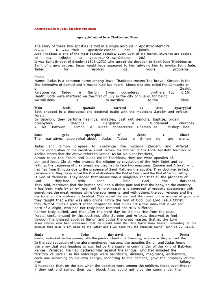 Apocryphal Acts of Judas Thaddeus and Simon | PDF | Jesus | Judas Iscariot