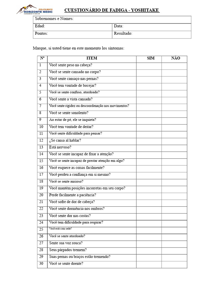 Questionário de Fadiga Yoshitake | PDF