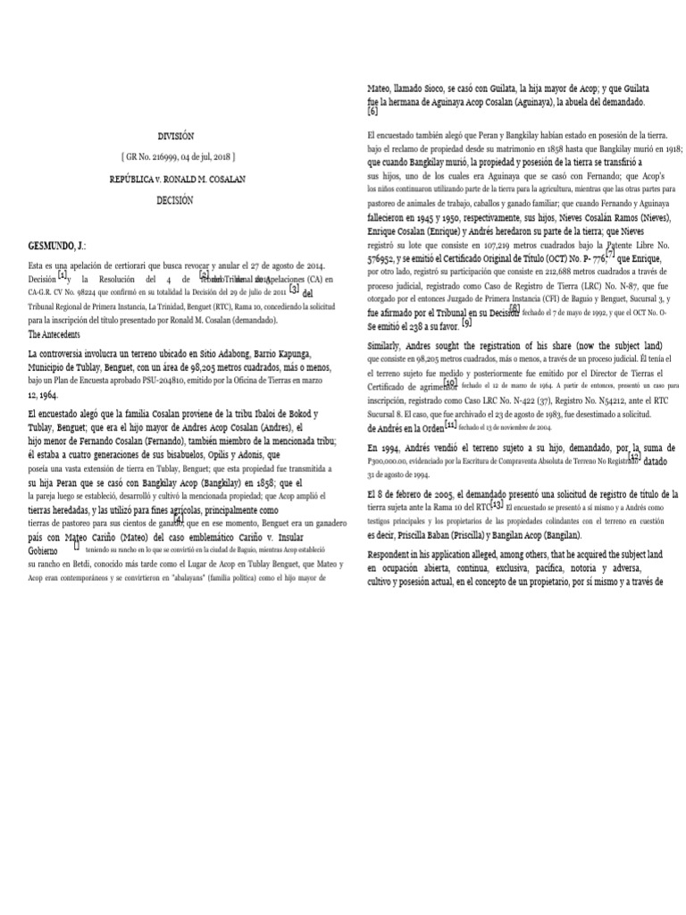 REPUBLICA v. RONALD M. COSALAN PDF | PDF | Propiedad | Apelación