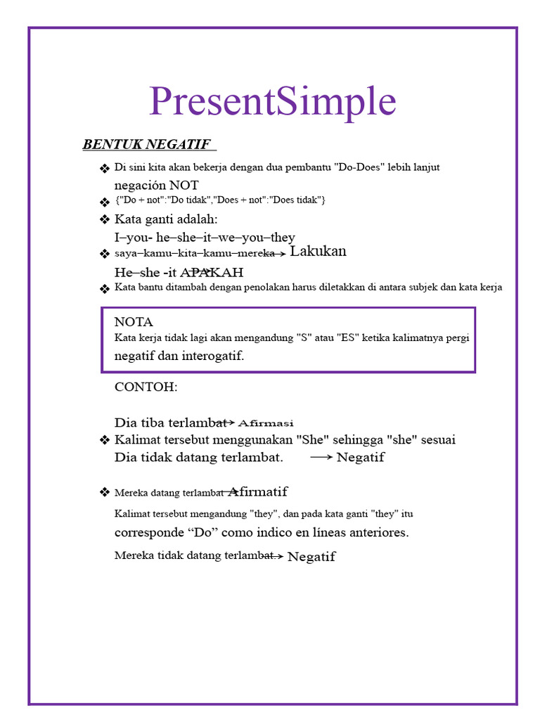 Bentuk Negatif Present Simple dalam Bahasa Inggris | PDF