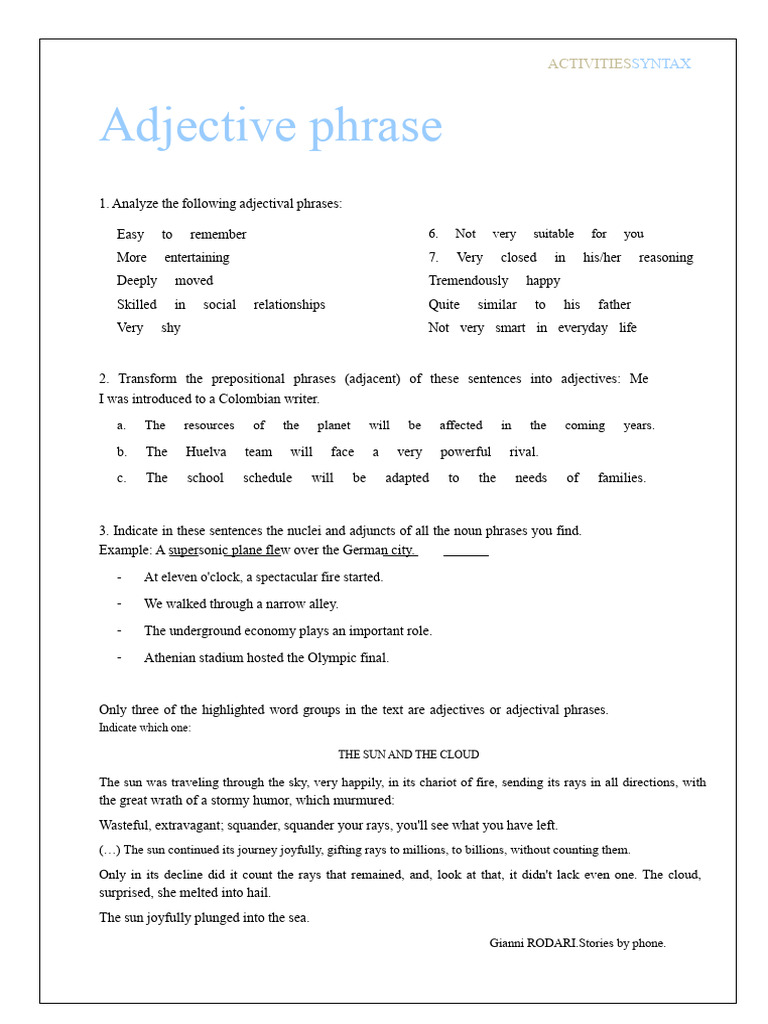 Adjectival Phrase. Activities | PDF | Adjective | Phrase