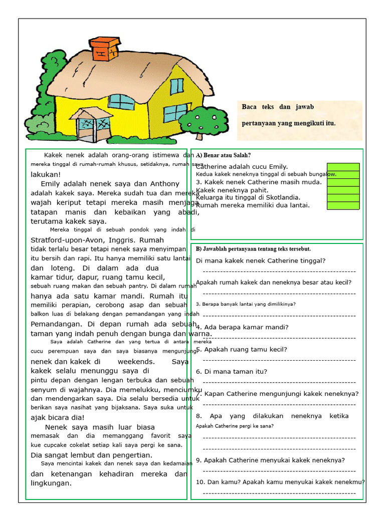 Kakek dan Nenek Saya Tinggal di Sebuah Pondok Indah Latihan Pemahaman Membaca 5939 | PDF