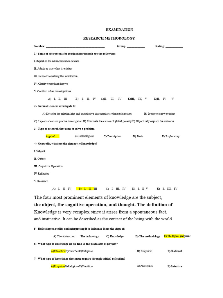 Research Methodology Exam Questions | PDF | Methodology | Knowledge