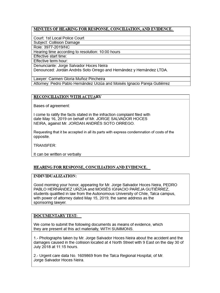 Minutes of Hearing of Response | PDF