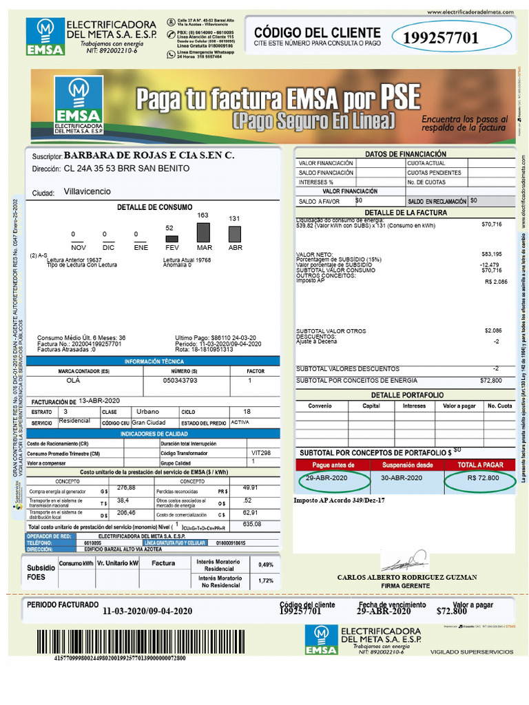 Fatura Emsa | PDF | Energia electrica | Poder (Física)