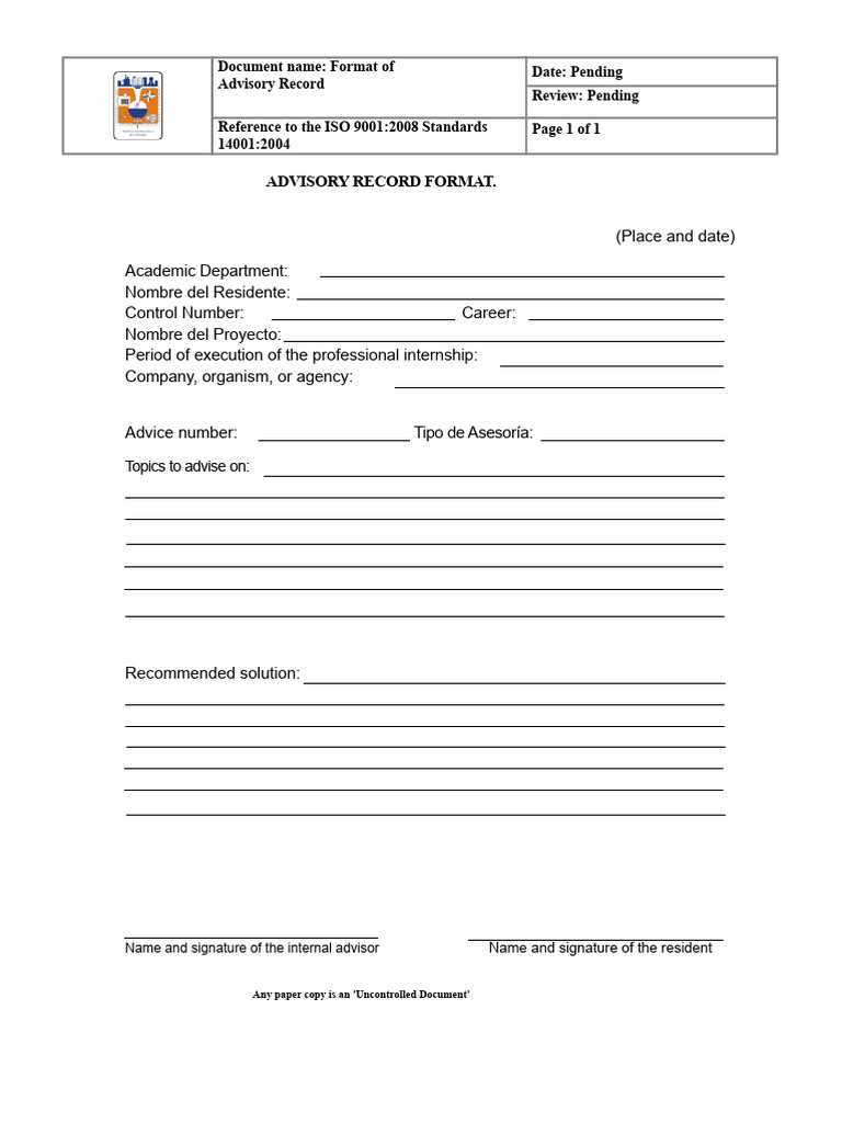 Advisory Record Format Template | PDF