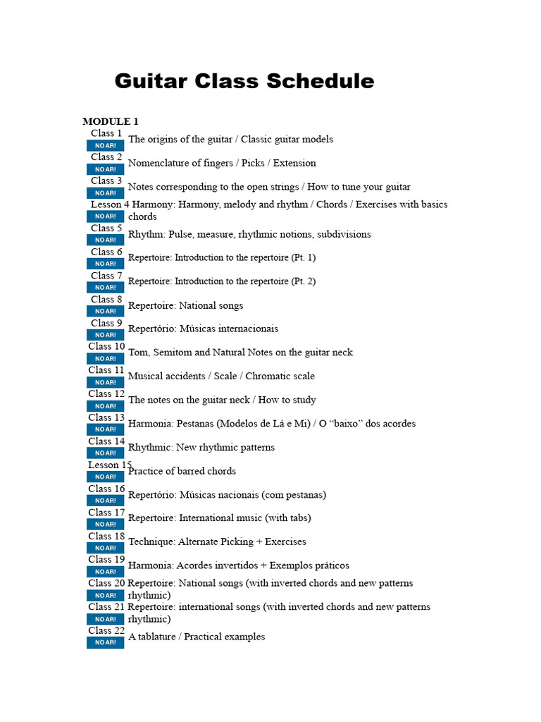 Guitar Class Schedule | PDF | Mode (Music) | Chord (Music)