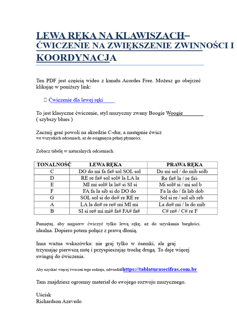 PDF Lewa Ręka Na Klawiaturze – Ćwiczenie Na Zwiększenie Zwinności I Koordynacji | PDF