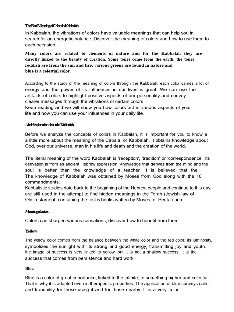 Meaning of Colors in Kabbalah | PDF | Kabbalah | Color