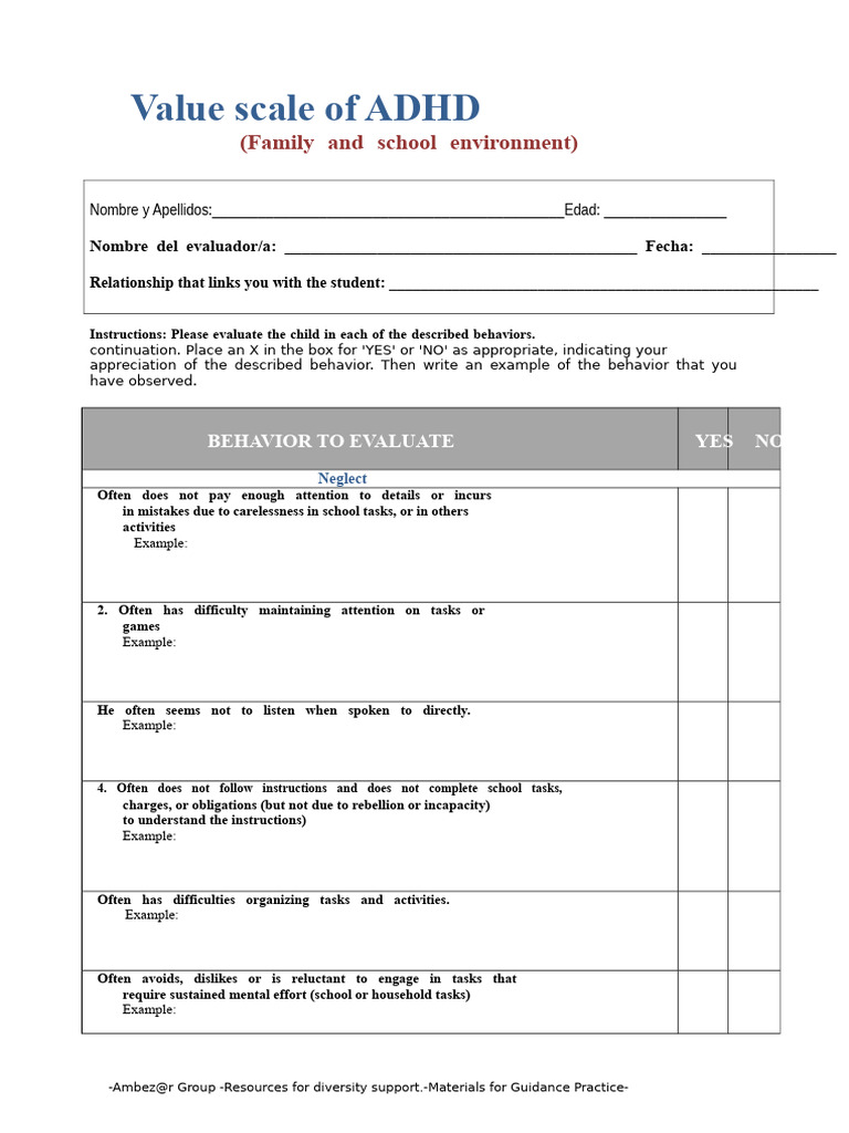 Attention Deficit Hyperactivity Disorder Rating Scale | PDF | Attention ...