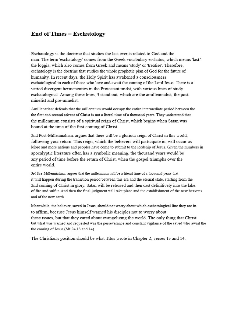 End of Times | PDF | Rapture | Eschatology