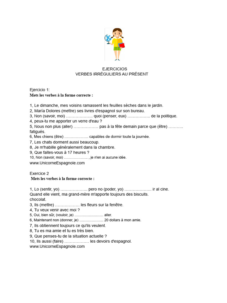 Exercices Avec Des Verbes Irreguliers Au Present Activites Et Jeux ...