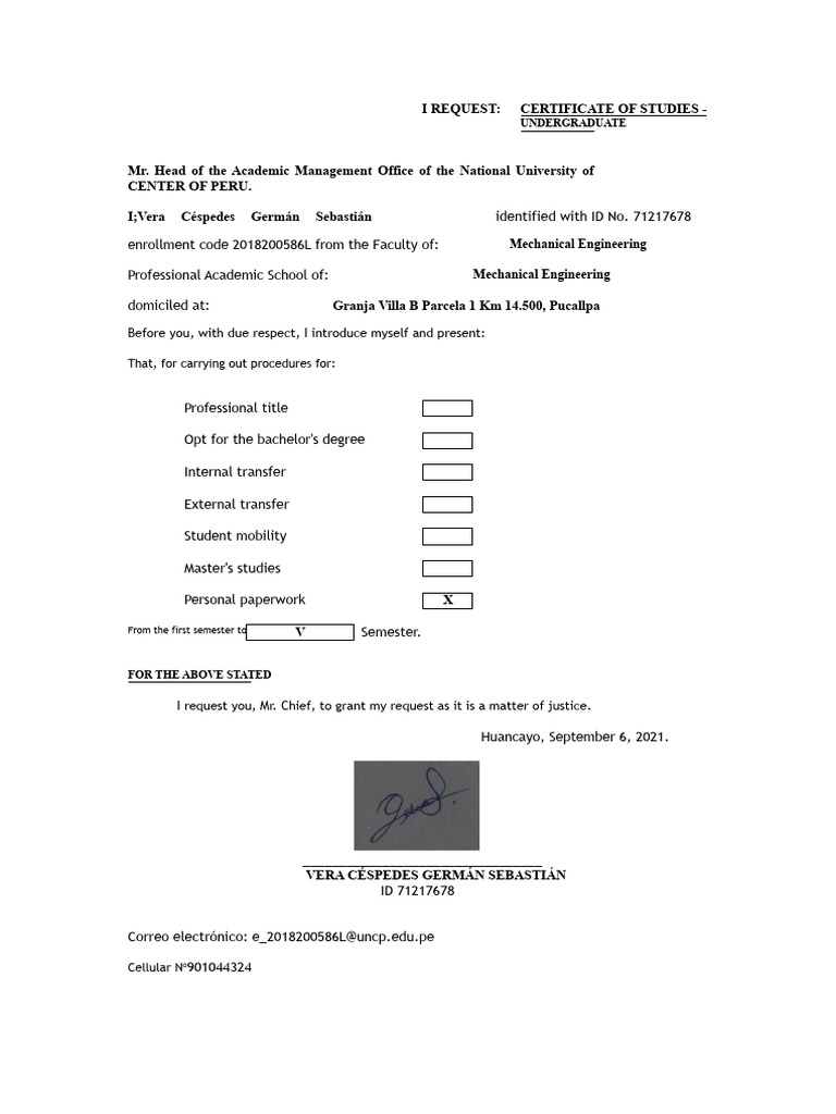 Application Format For Study Certificate - UNCP | PDF