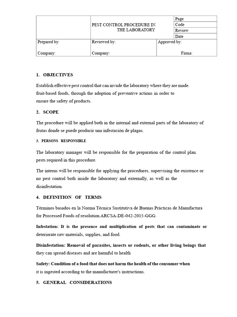 Pest Control Procedure in The Laboratory | PDF | Pest Control | Pest ...