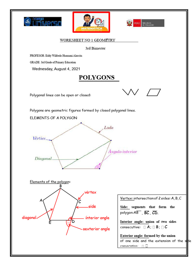 Geometry Worksheet: Polygons for 3rd Grade | PDF | Vertex (Geometry ...
