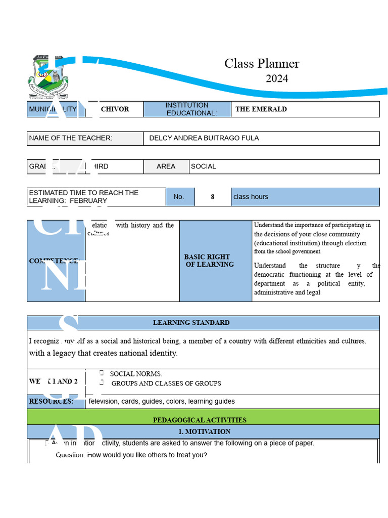 Third Grade Planner - Social Studies - First Period | PDF | Colombia