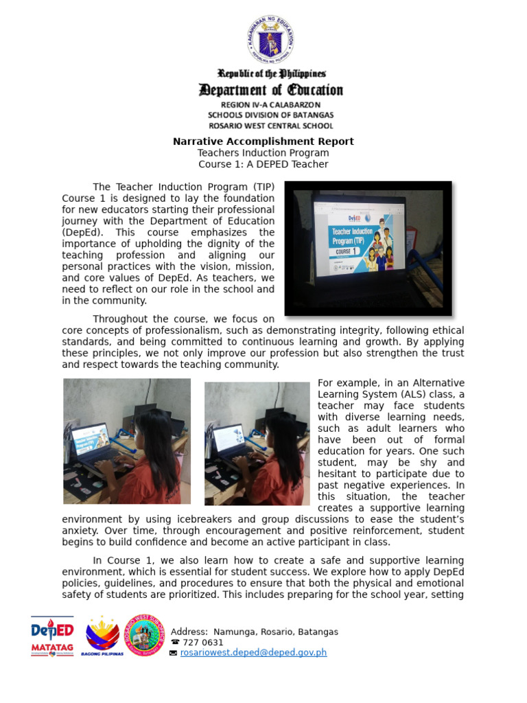 Narrative Accomplishment Report-ANDAL | PDF | Teachers | Learning