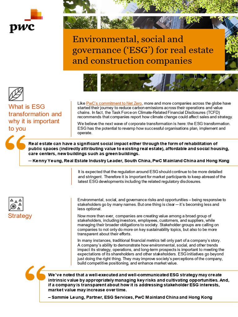 PWC ESG Re Construction Companies Jun2021 | PDF | Economies | Business