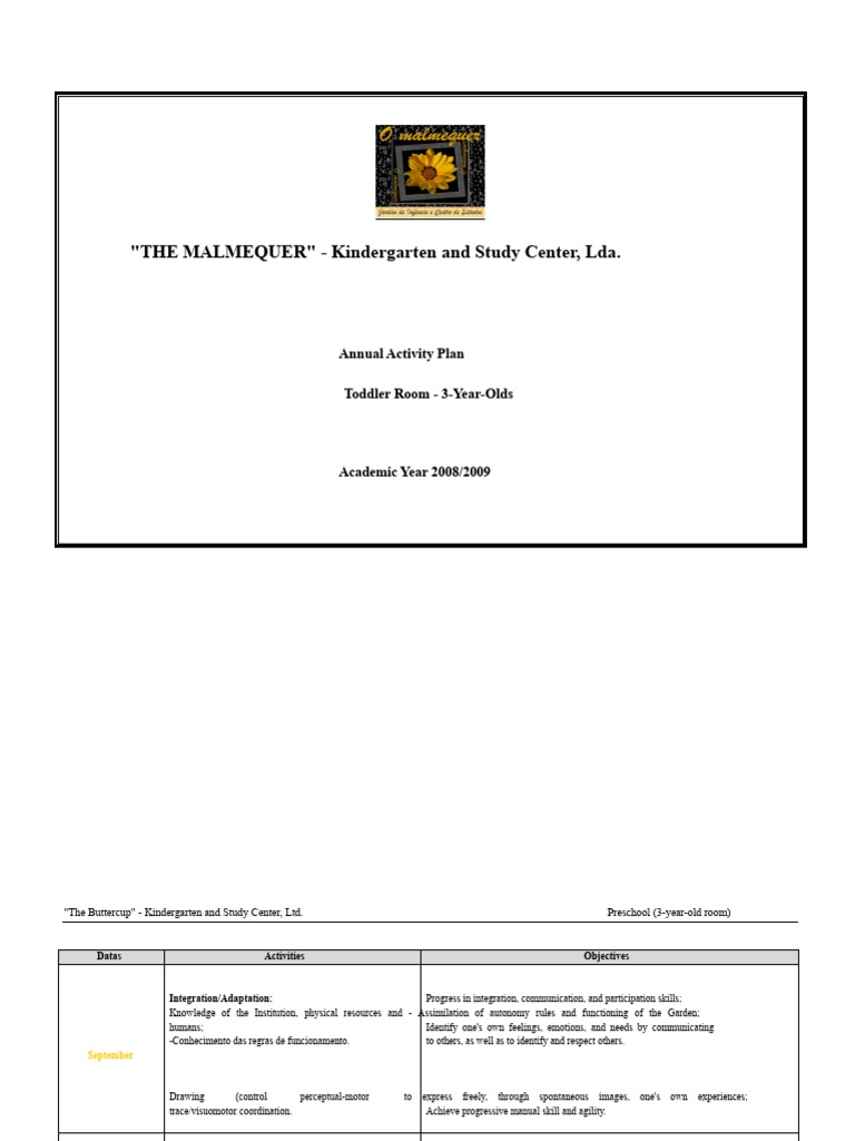 Annual Activity Plan Room 3 Years | PDF | Preschool | Child Development