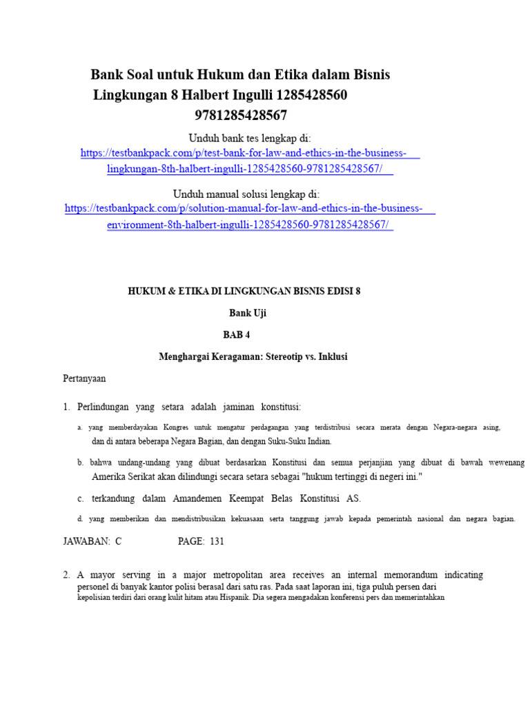 Hukum dan Etika di Lingkungan Bisnis Edisi ke-8 Halbert Bank Soal Unduh ...