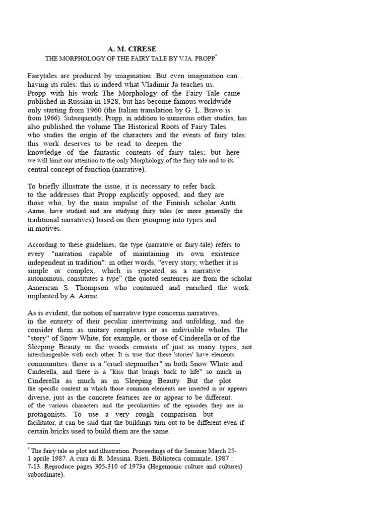 Morphology of The Fairy Tale, Propp | PDF | Fairy Tales | Narrative