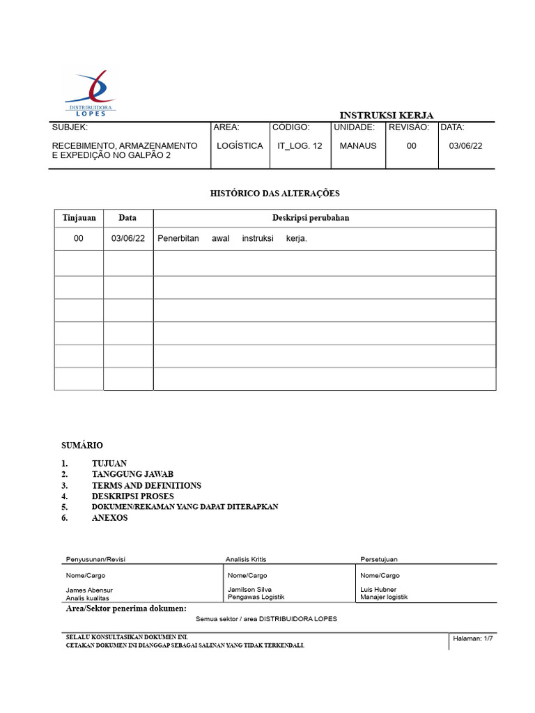 It_log. 12 - Instruksi Kerja untuk Penerimaan, Penyimpanan, dan ...
