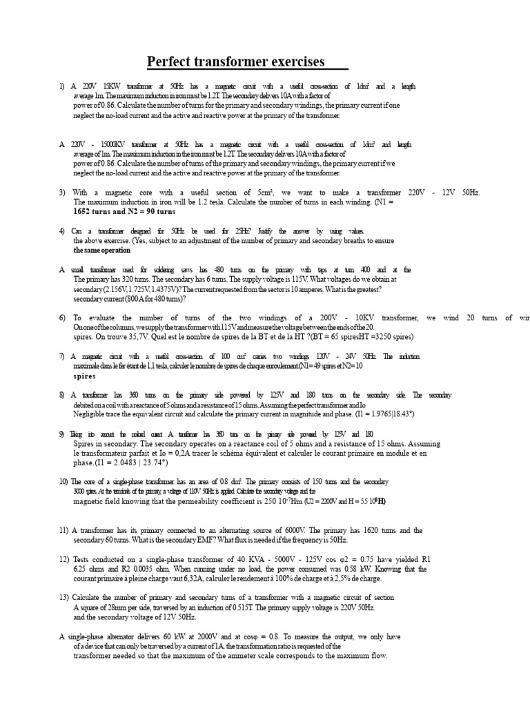 Perfect Transformer Exercises | PDF | Transformer | Electricity