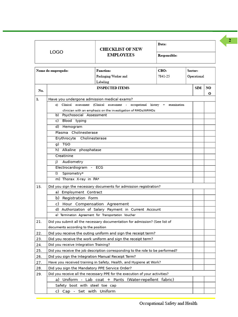 New Employees Checklist - Template | PDF