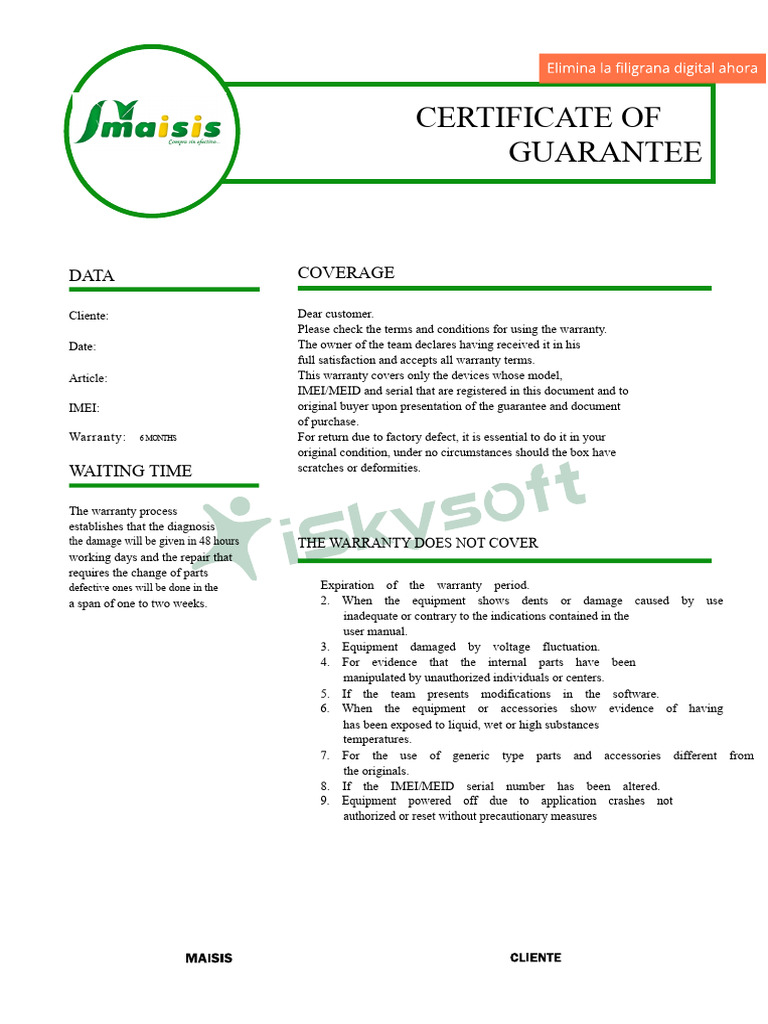 Warranty Coverage Certificate Details | PDF