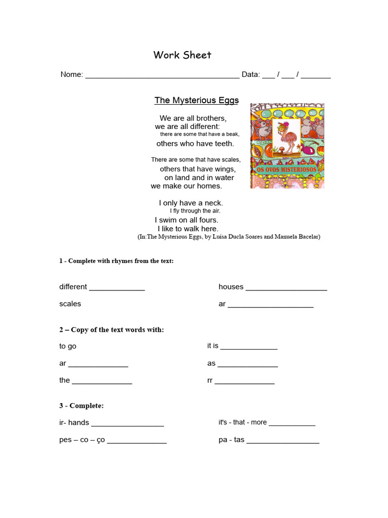 Worksheet The Mysterious Eggs | PDF