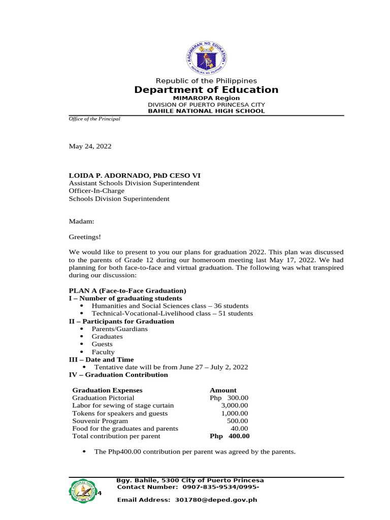 Graduation Plans for Bahile National High | PDF