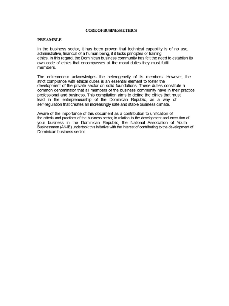 Code of Business Ethics | PDF | Entrepreneurship | Mediation