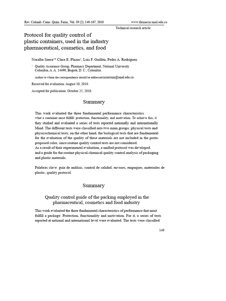 Quality Control Protocol for Plastic Packaging | PDF | Polyethylene | Acid