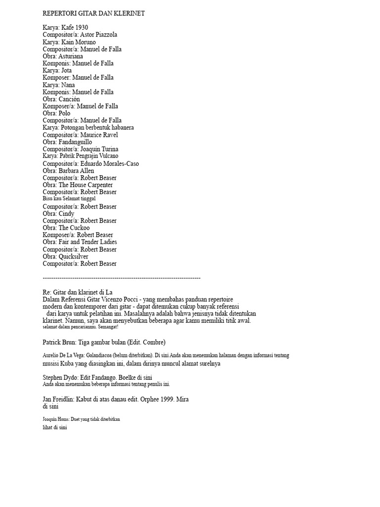 Repertoar Untuk Gitar Dan Klarinet | PDF