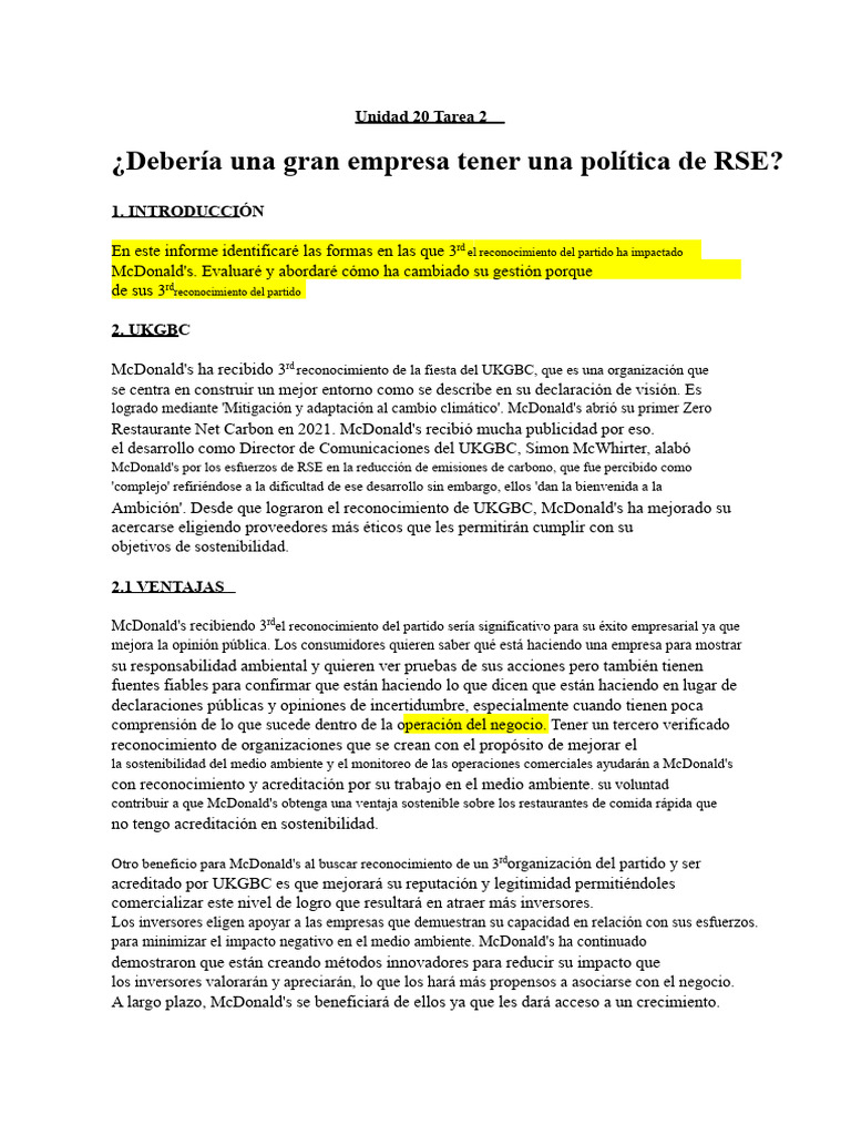 Impacto de la RSE en McDonald's | PDF | Responsabilidad social ...